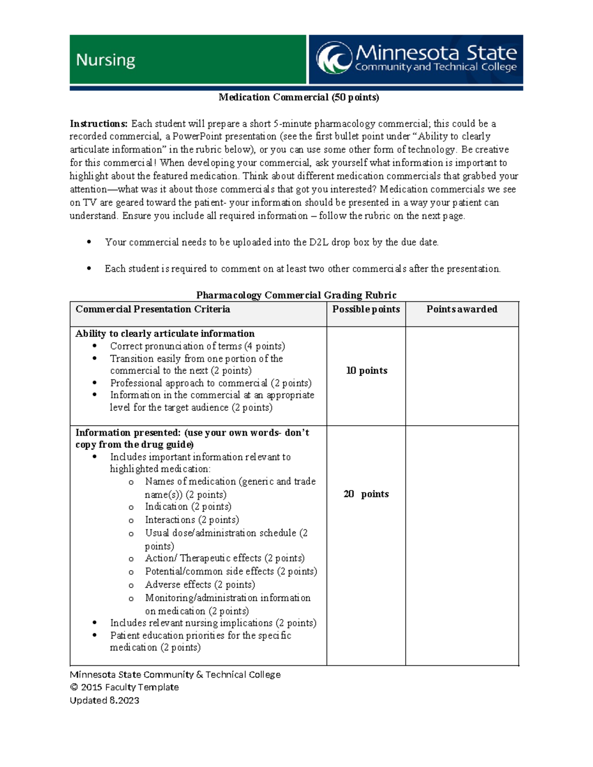 Medication Commercial Assignment F23 - Medication Commercial (50 points ...