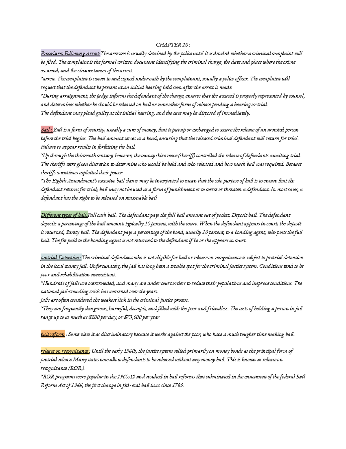CJBS Notes Chapters 10,11,12 - CHAPTER 10 : Procedures Following Arrest ...