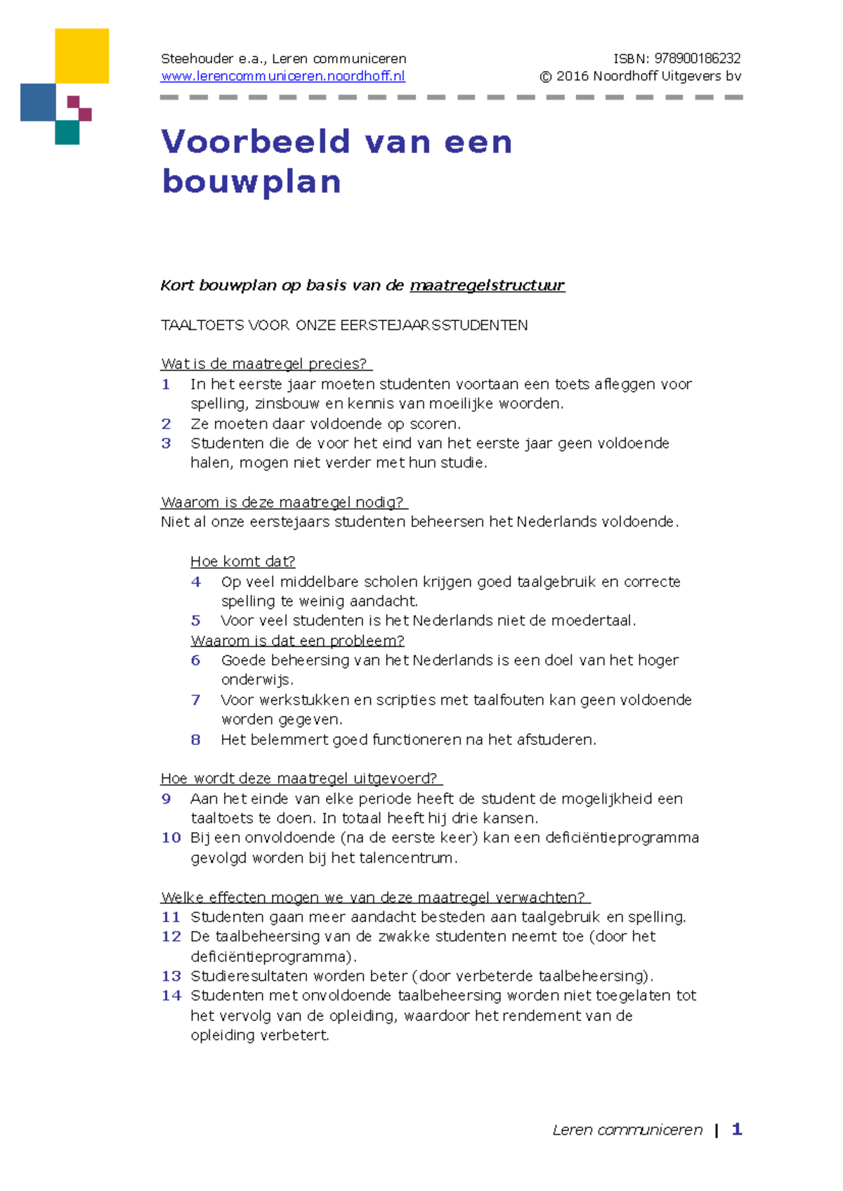 Voorbeeld bouwplan - Steehouder e., Leren communiceren ISBN ...