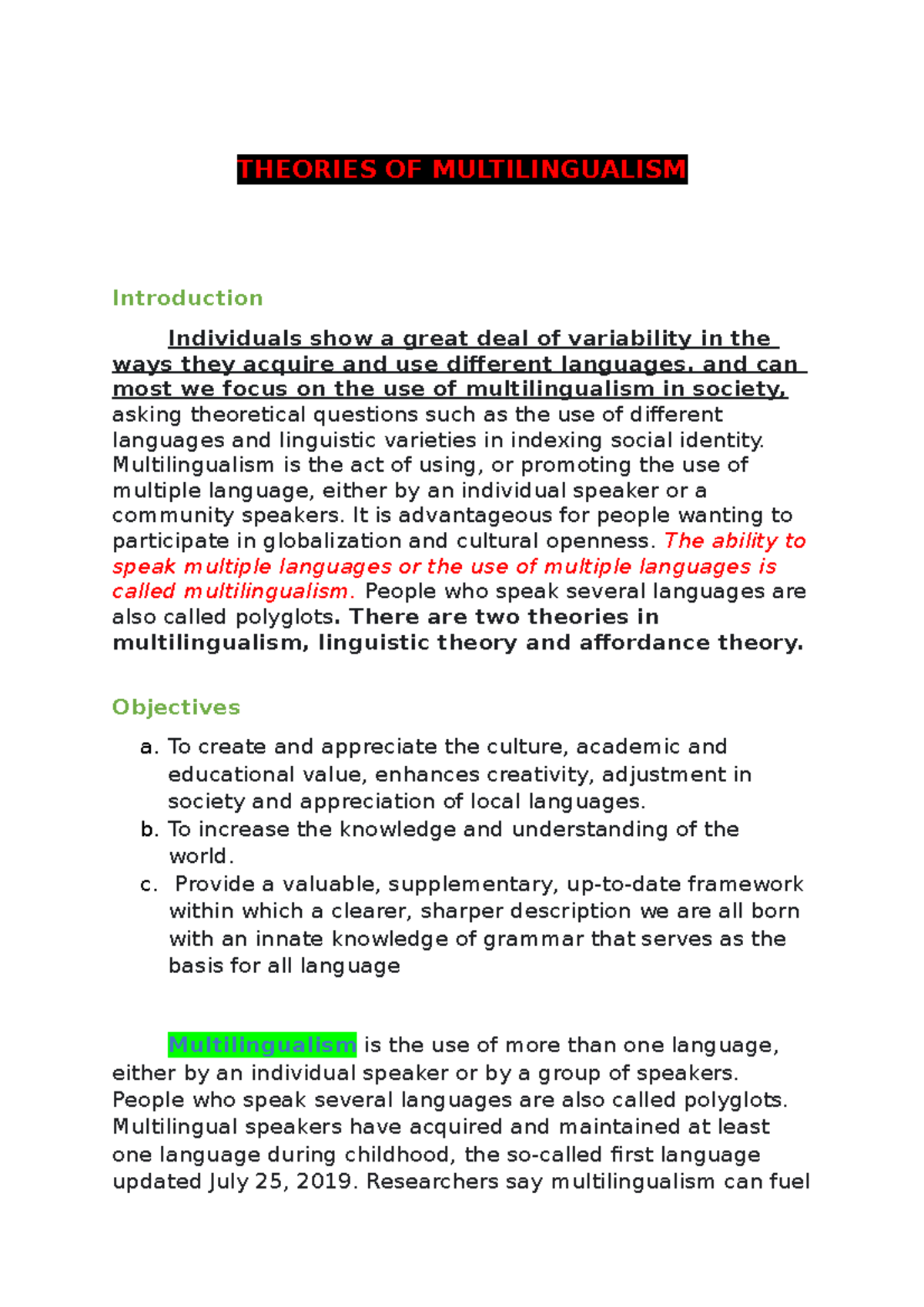 Theories of multilingualism - THEORIES OF MULTILINGUALISM Introduction ...