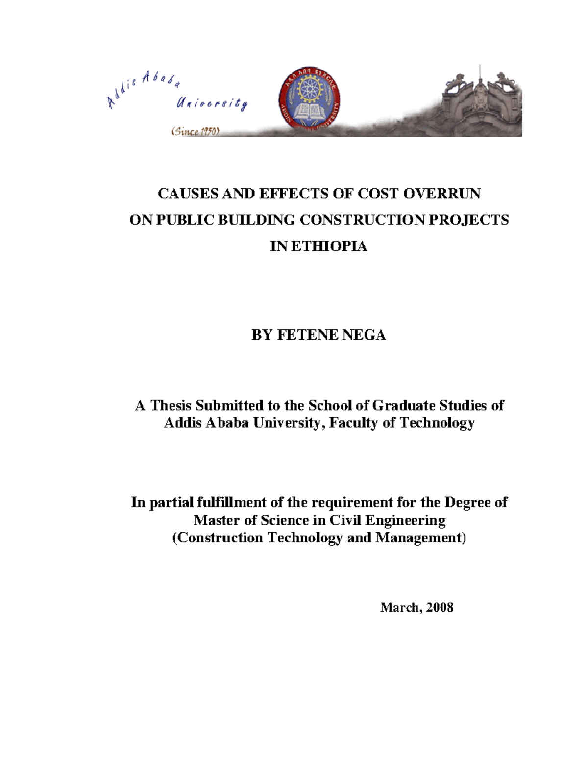 Fetene nega - Business Research Methods - CAUSES AND EFFECTS OF COST ...
