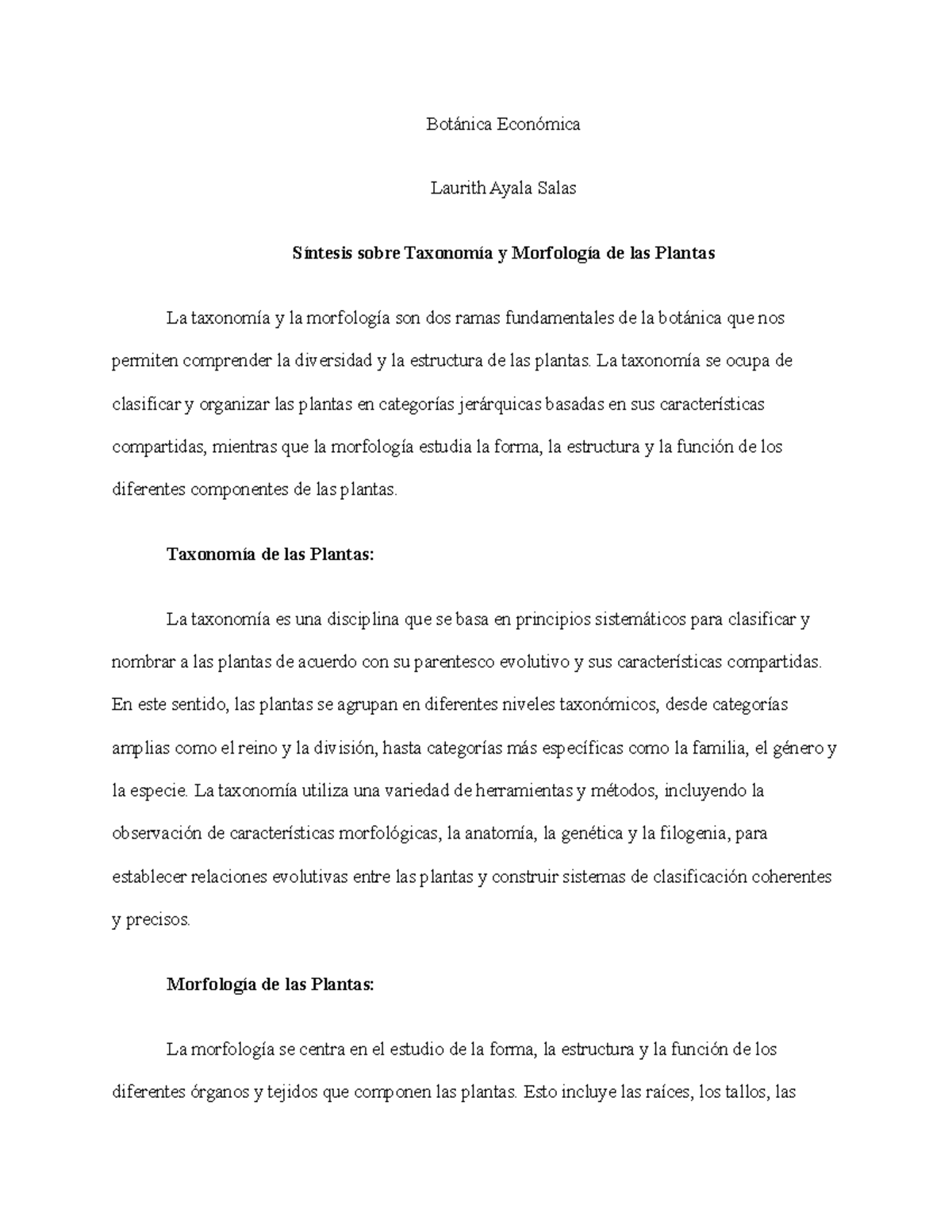 Síntesis Laurith Ayala - Botánica Económica Laurith Ayala Salas ...