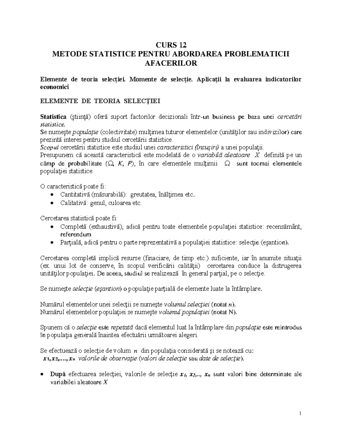 Curs 12 Management I 2021 - CURS 12 METODE STATISTICE PENTRU ABORDAREA ...