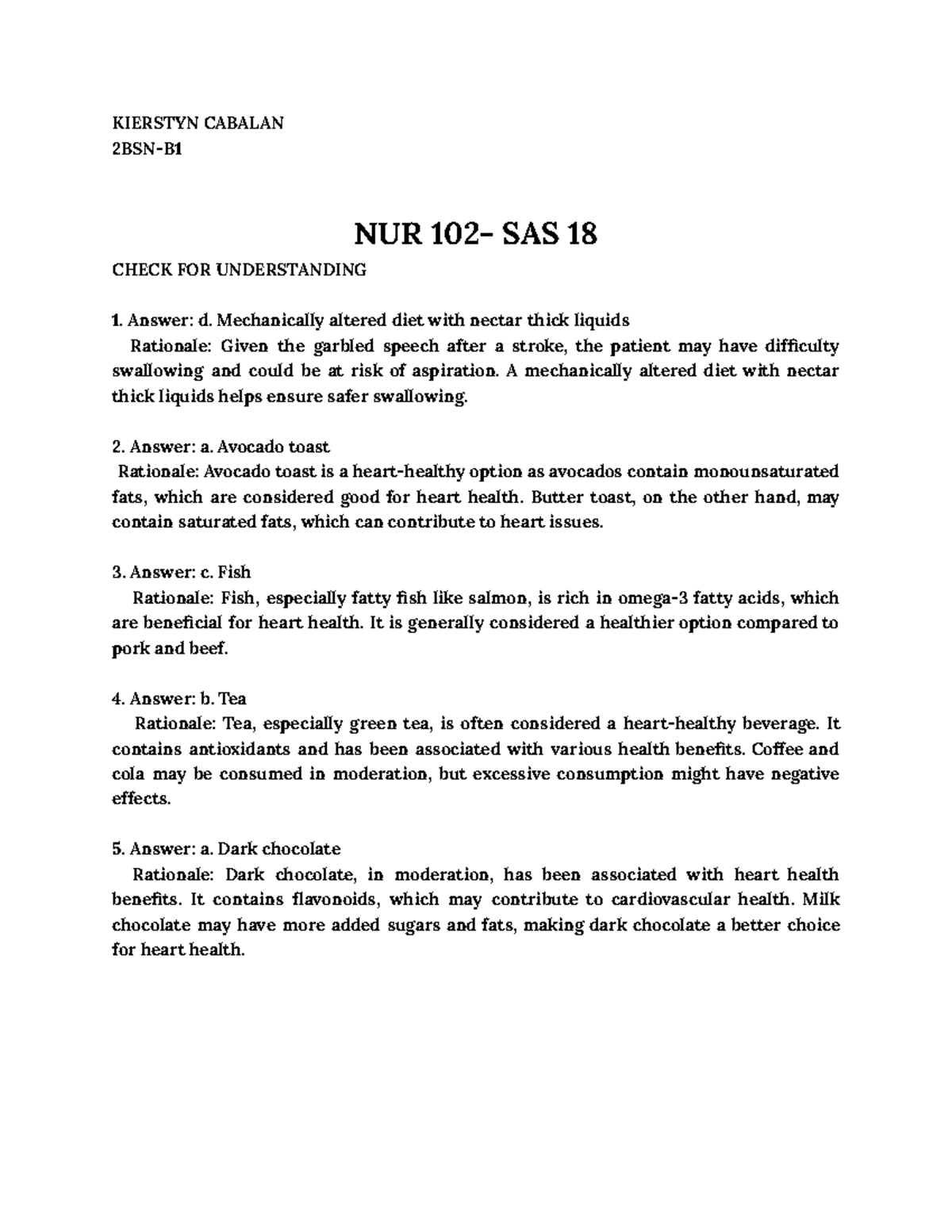 Cabalan NUR 102-SAS 18-23 - KIERSTYN CABALAN 2BSN-B NUR 102- SAS 18 CHECK FOR UNDERSTANDING ...