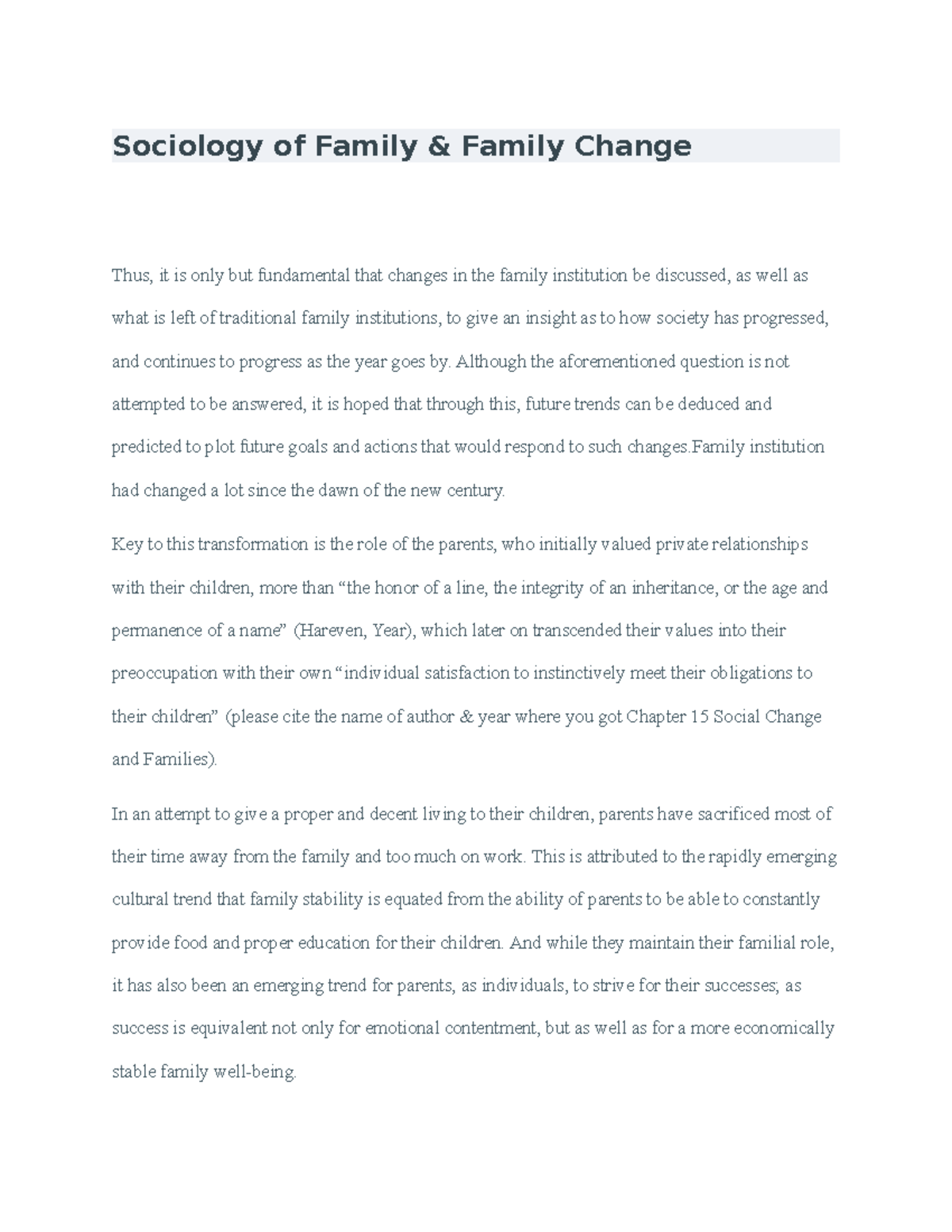 Sociology of Family & Family Change - Sociology of Family & Family ...