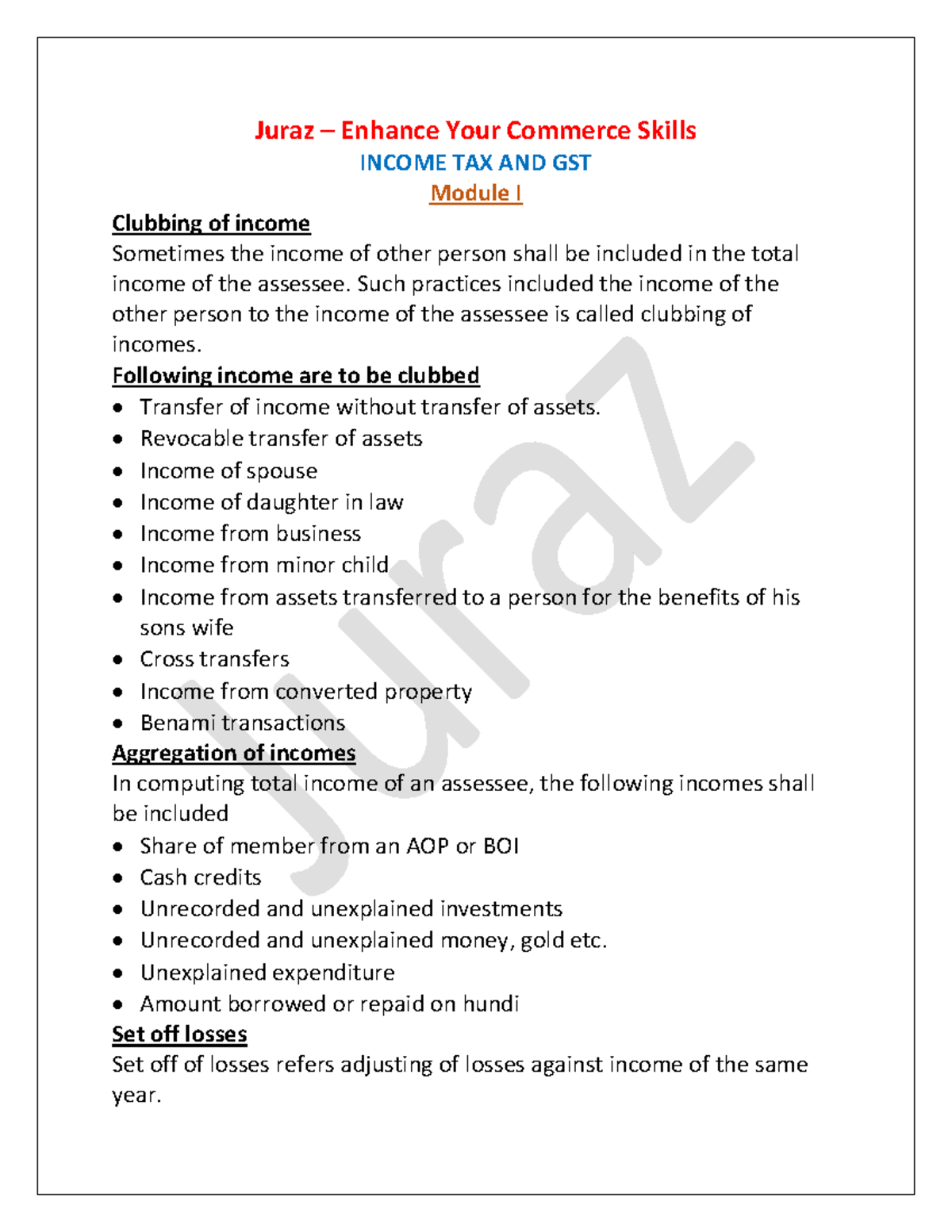 Income Tax And Gst Juraz Module Juraz Enhance Your Commerce Skills Income Tax And Gst 