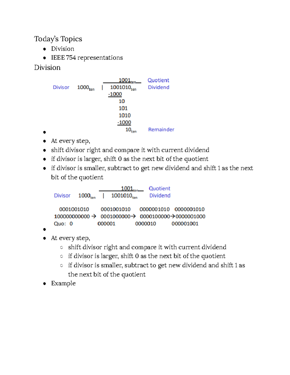 Cs Ece 3810 Lecture Notes Class 10 Todays Topics Division Ieee 754 4240