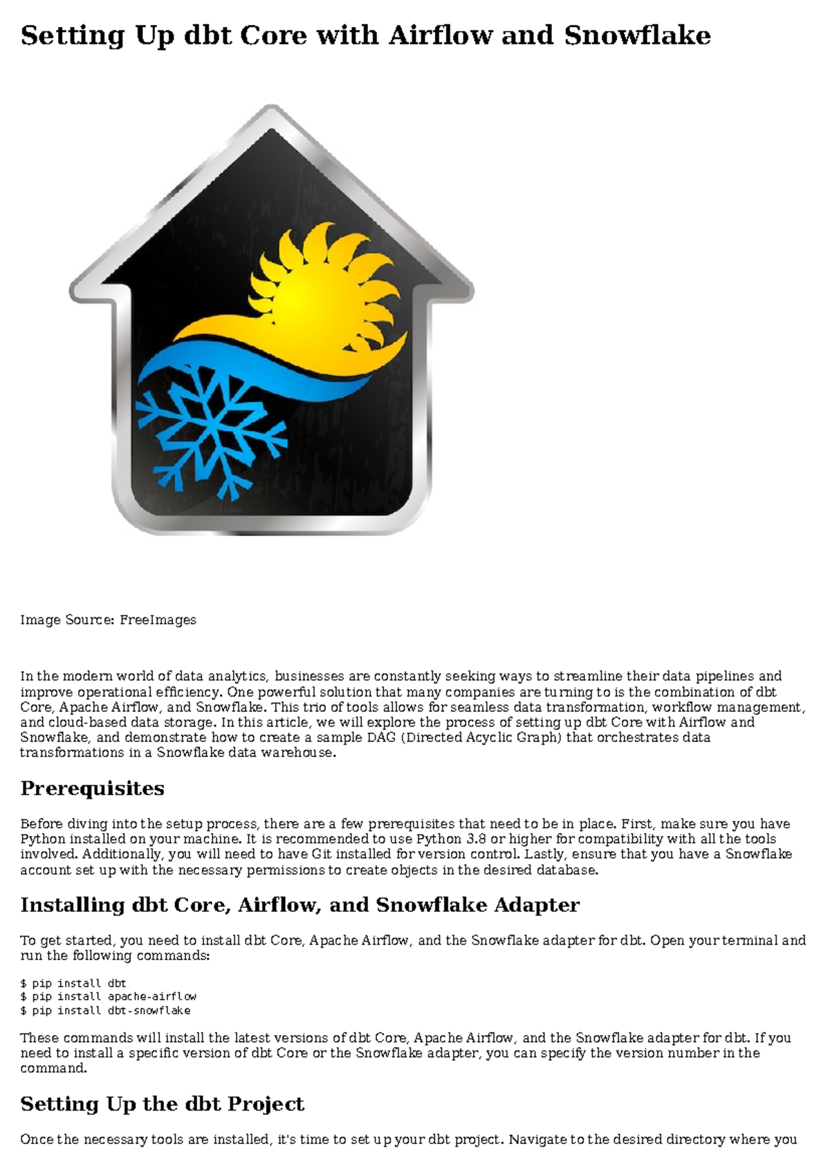 Using dbt core with Airflow and Snowflake - Setting Up dbt Core with Airflow and Snowflake Image ...