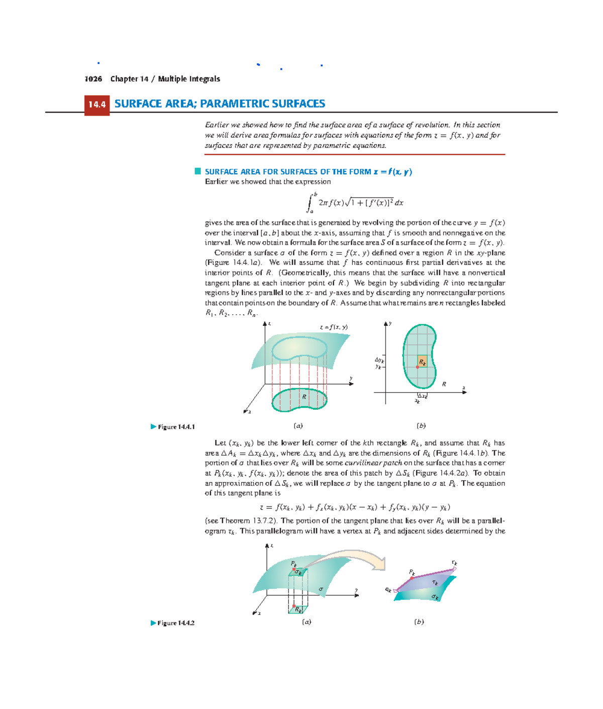 Math work ch14-3 - Math work - 1026 Chapter 14 / Multiple Integrals 14 SURFACE AREA; PARAMETRIC ...