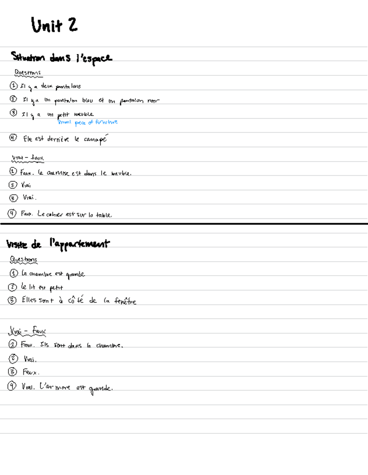 french beginner phrases - Unit 2 Situation dans l'espace Questions - ① ...