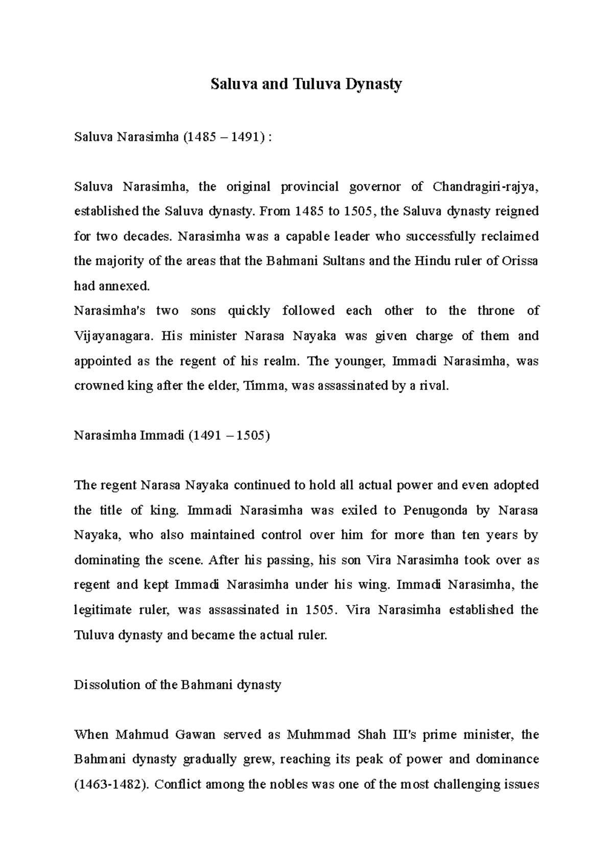 Saluva and Tuluva Dynasty - Saluva and Tuluva Dynasty Saluva Narasimha ...