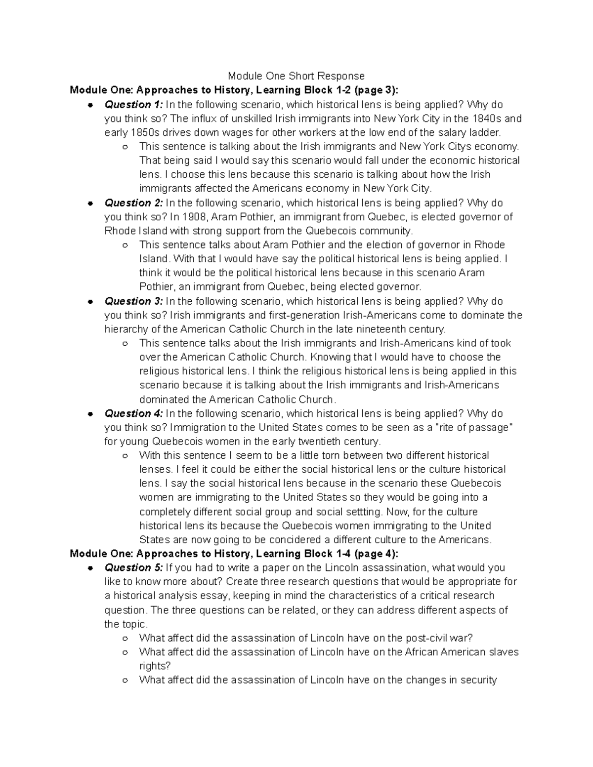 HIS 200 Module One Shorrt Response - Module One Short Response Module ...