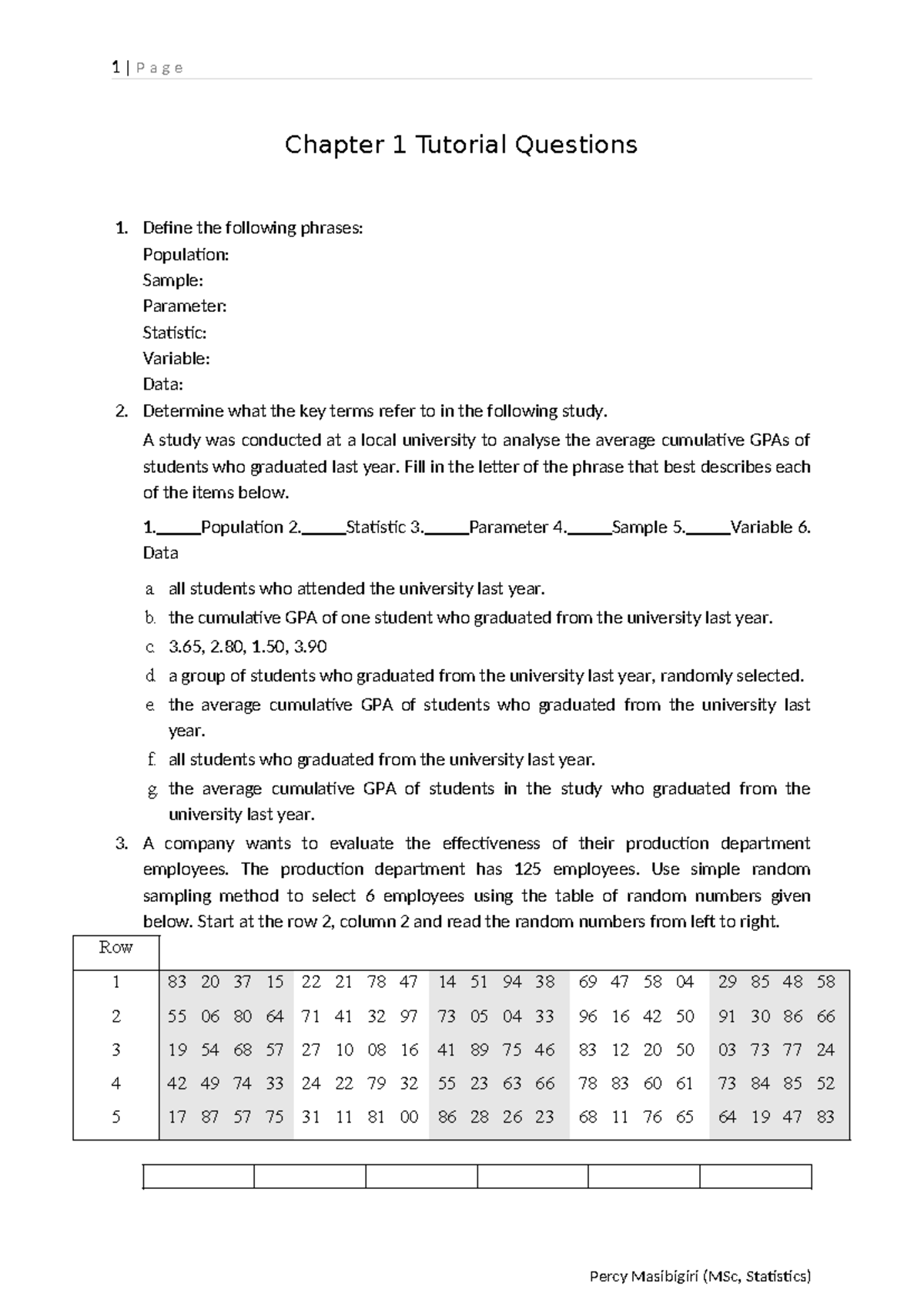 Chapter 1 Tutorial Questions - 1 | P a g e Chapter 1 Tutorial Questions ...