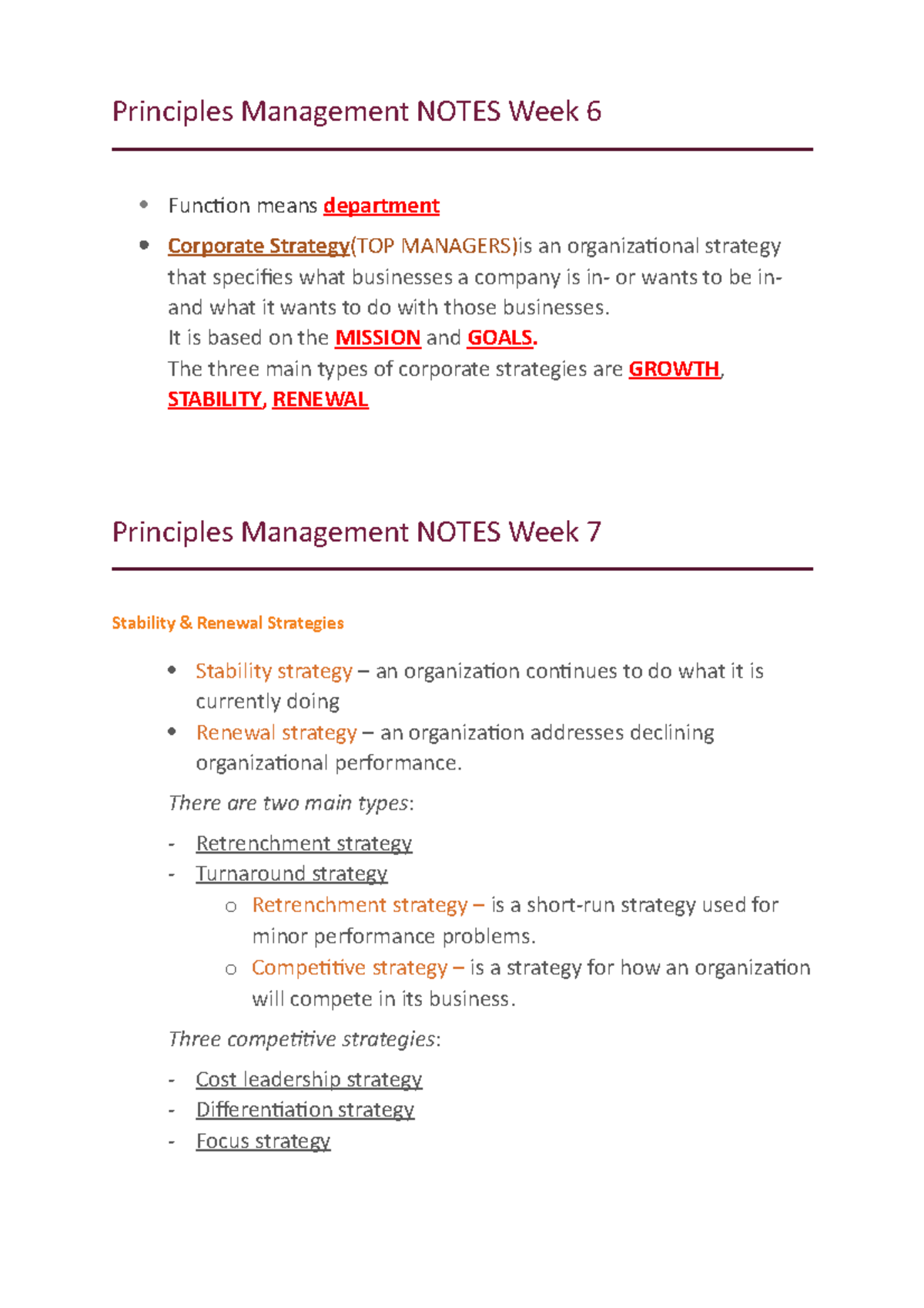 Principles Management Notes - Principles Management NOTES Week 6 ...