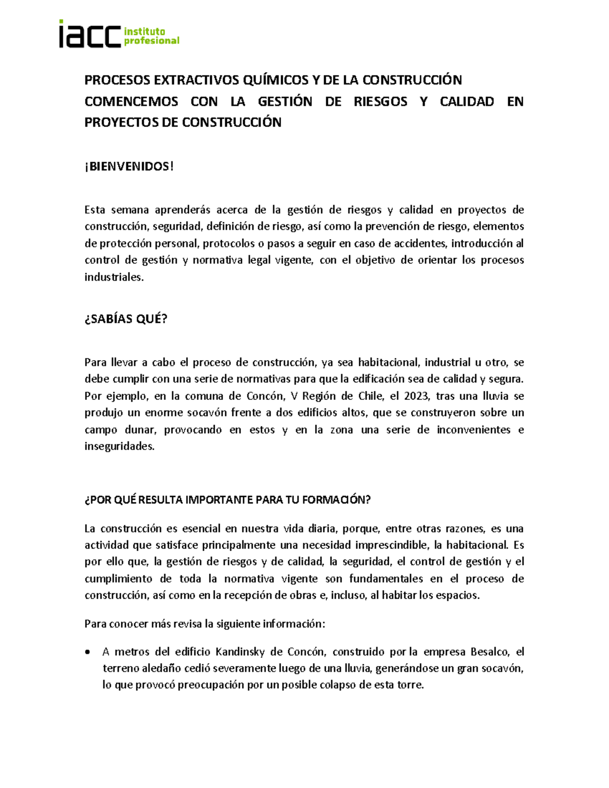 Comenzamos con la gestión de riesgos y calidad en proyectos de construcción - PROCESOS ...