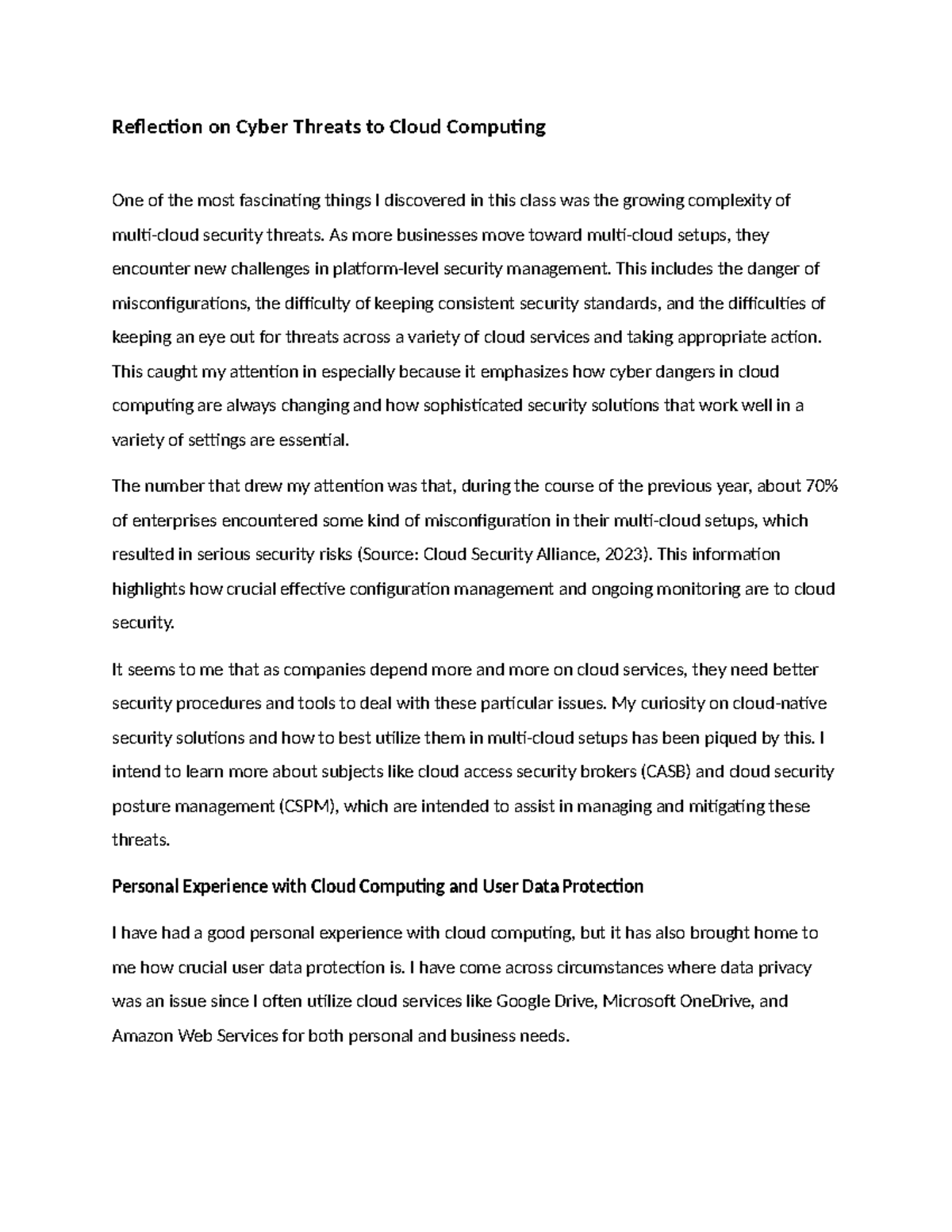 UNIT 7 LJ - Reflection on Cyber Threats to Cloud Computing - Reflection on Cyber Threats to ...