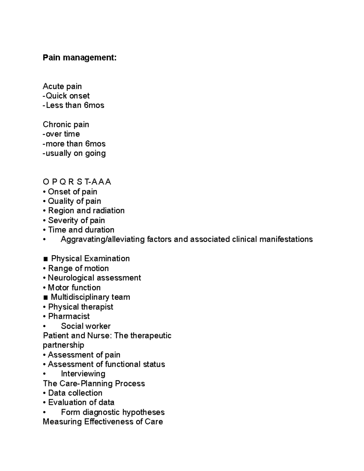 Med surg exm 2 ppt - Exam 2 - Pain management: Acute pain -Quick onset ...