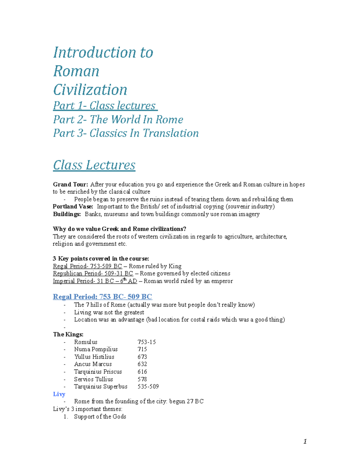 Summary Introduction to Roman Civilization - All the lecture notes ...