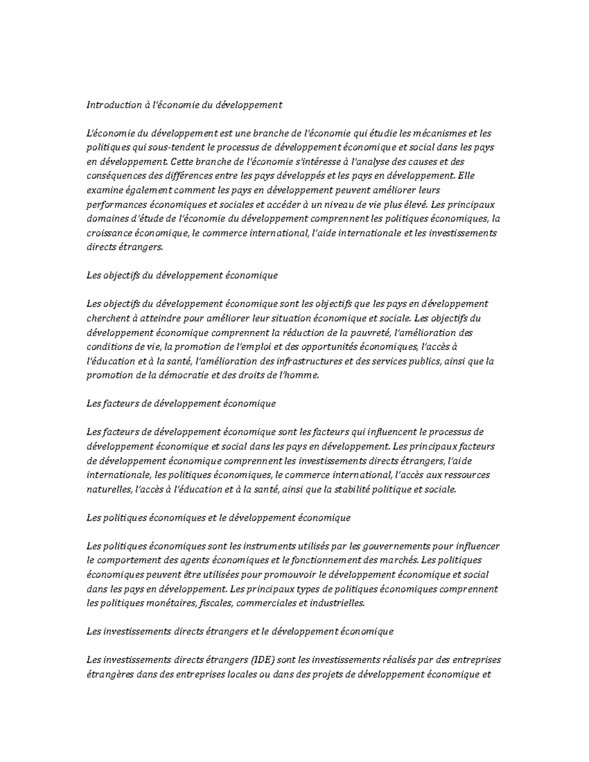 Development economics Study Notes - Introduction à l’économie du ...