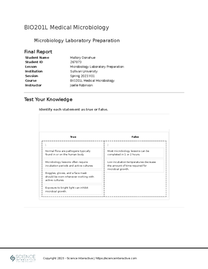 Week 2.2 BIO201LMedical Microbiology Laboratory Safety 267873-2 ...