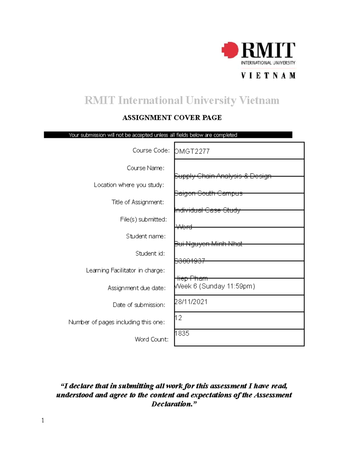 Assignment 1 (Individual): Case Study - RMIT International University ...
