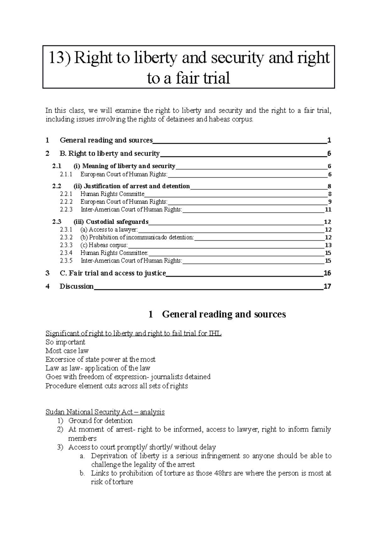 Right to Liberty and Fair Trial - Studocu