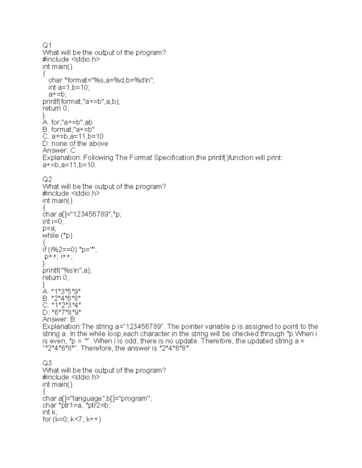 Copy of Questions Final Quiz IE1005 ans - Q What will be the output of the program? #include ...