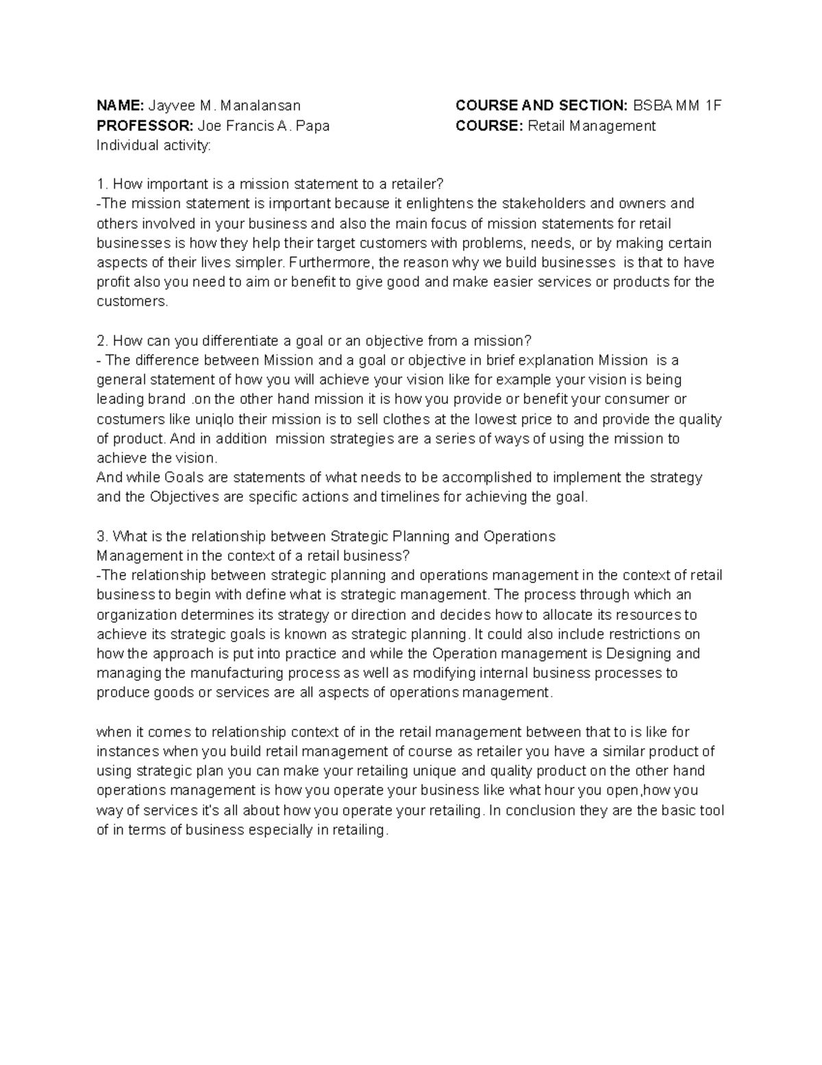 Rnact 2 BSBA - essay - NAME: Jayvee M. Manalansan COURSE AND SECTION ...