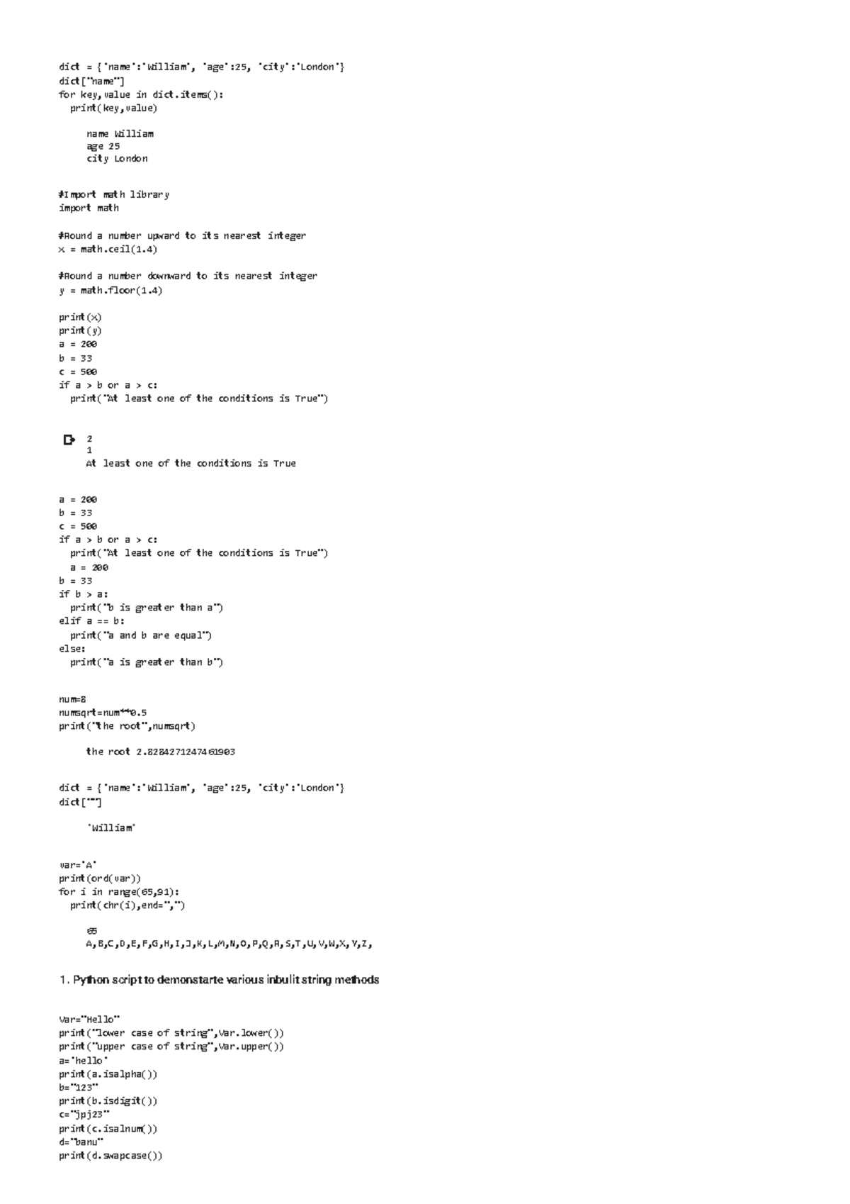 Module 1 and Module 2 example programes - dict = {'name':'William ...