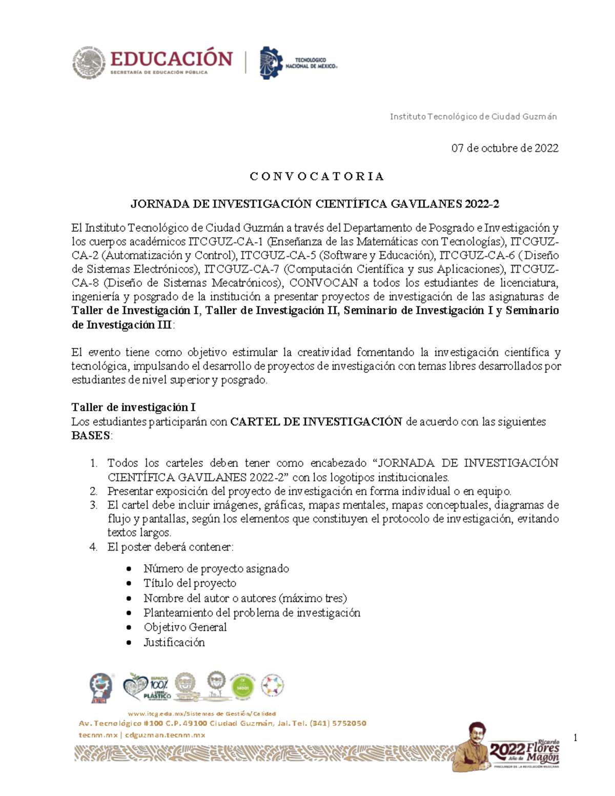 Convocatoria Jornada Final 2022-2C - itcg/Sistemas de Gestión/Calidad ...