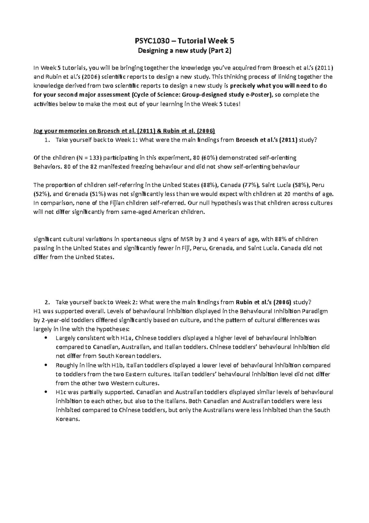 Week 5 - Tute prep activity - PSYC1030 – Tutorial Week 5 Designing a ...