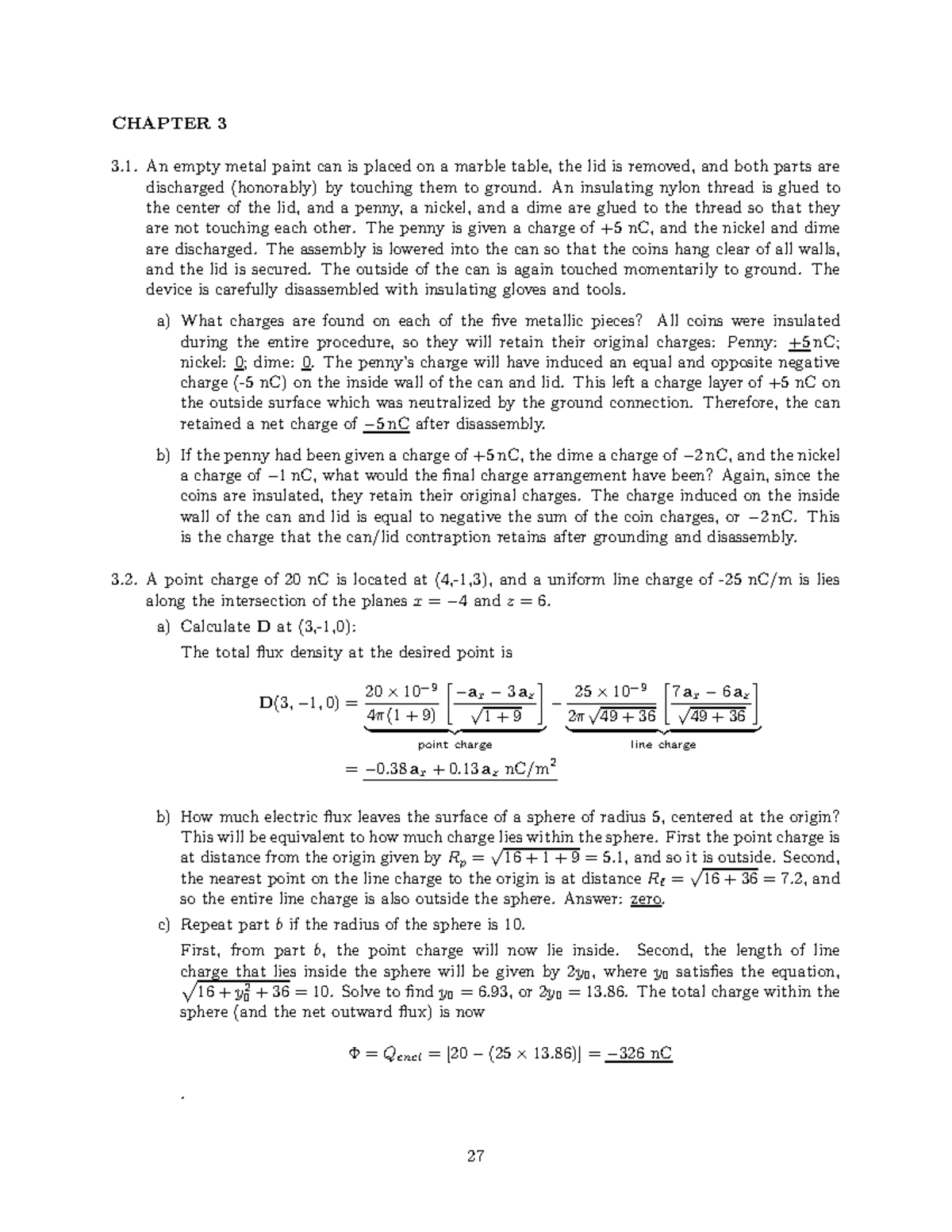 Ch3 Engineering Electromagnetics 7th - CHAPTER 3 An empty metal paint can is placed on a marble ...