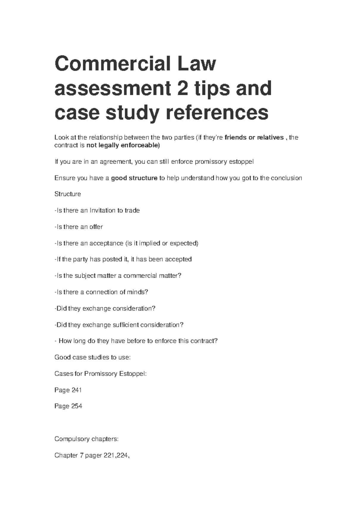 Commercial Law assessment 2 tips and case study references - Studocu