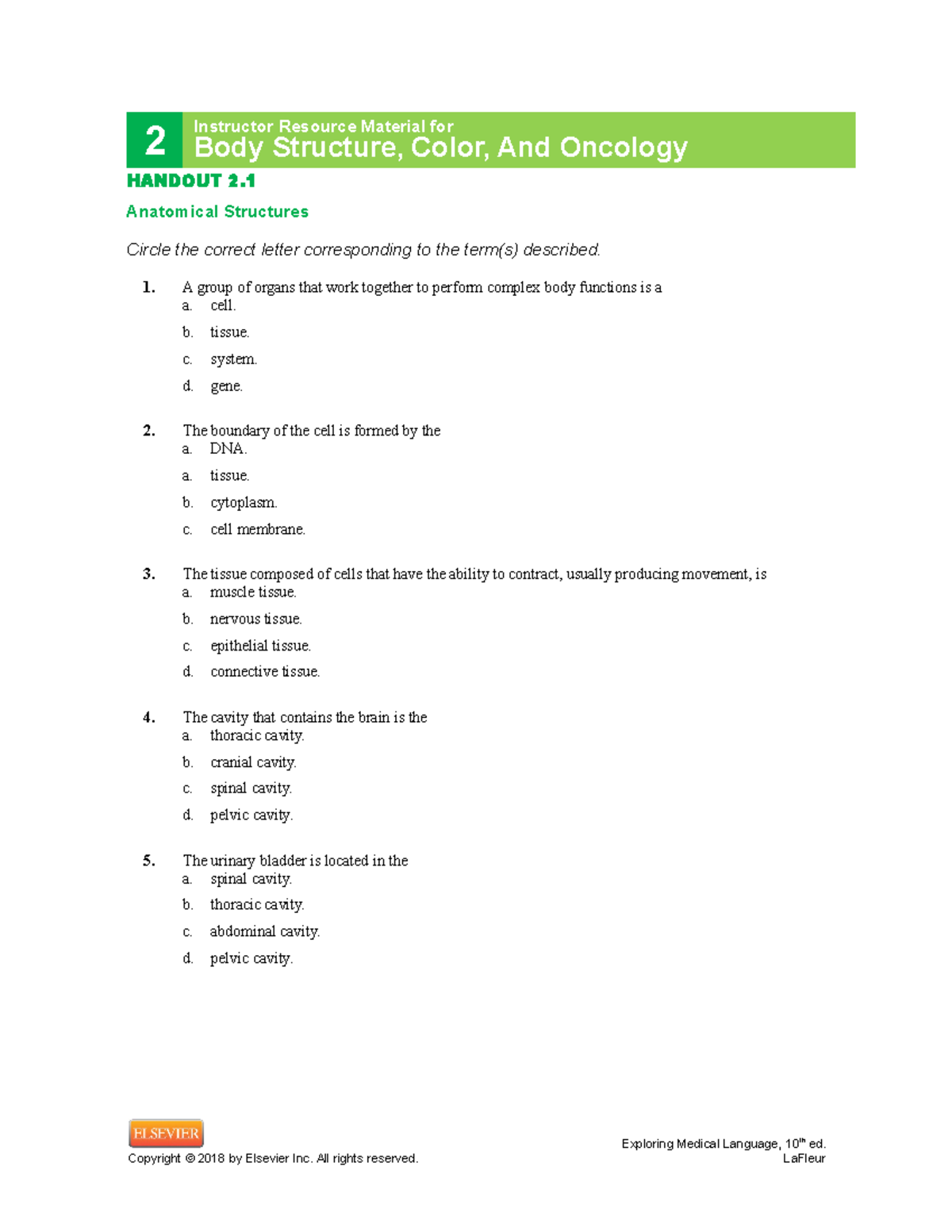 Chapter 002 - 2 Instructor Resource Material for Body Structure, Color ...
