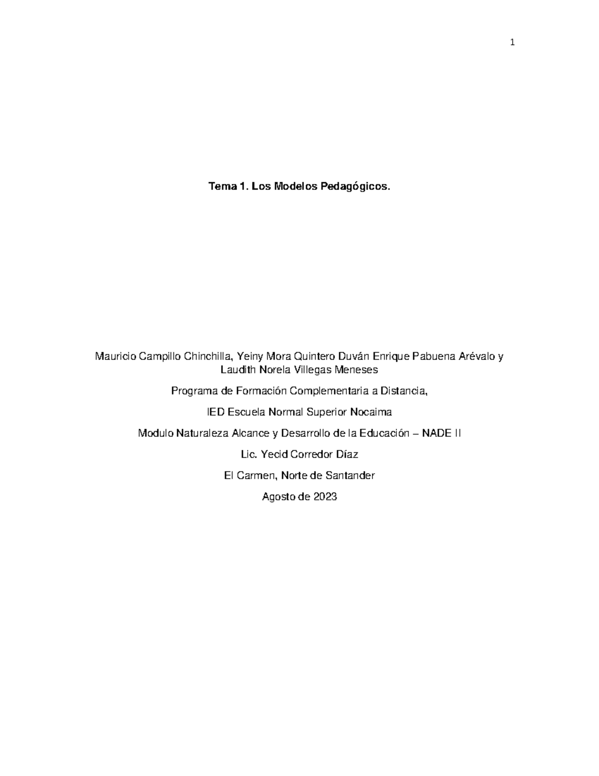 Tema 1. Los Modelos Pedagogicos - Tema 1. Los Modelos Pedagógicos ...
