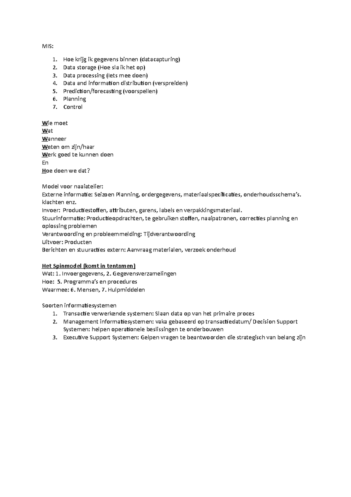 Week 1 - College-aantekeningen 1 - MIS: Hoe krijg ik gegevens binnen (datacapturing) Data ...