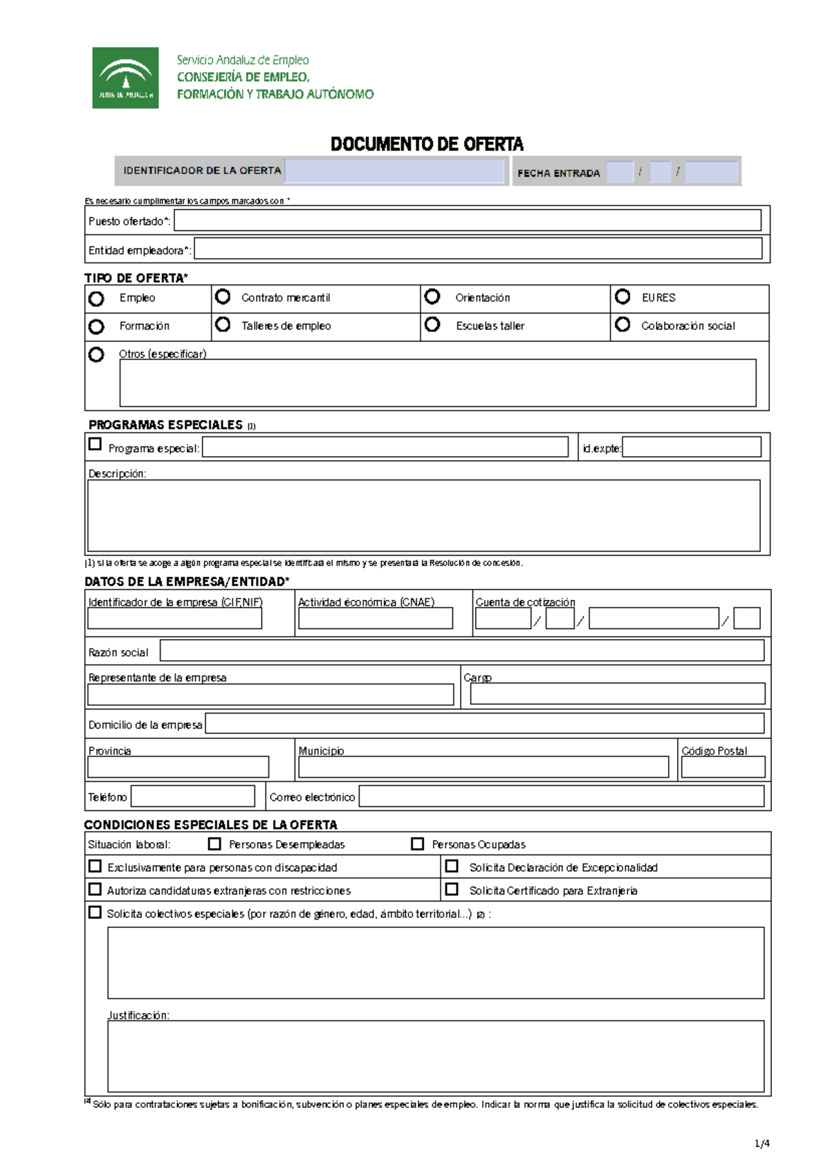 Documento oferta - DOCUMENTO DE OFERTA Es necesario cumplimentar los campos marcados con ...