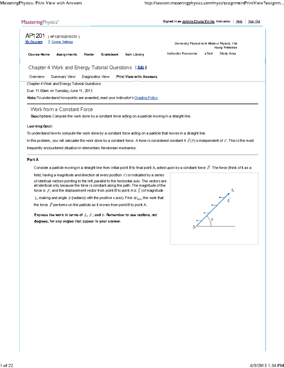 Chapter 4 Tutorials - MasteringPhysics: Print View with Answers 1 of 22 - Studocu
