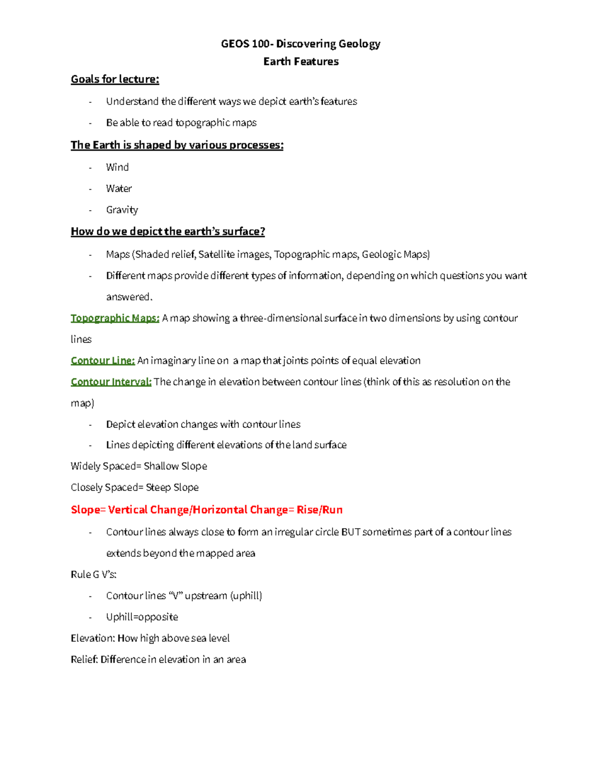 GEOS 100-Earth Features Notes - GEOS 100- Discovering Geology Earth ...