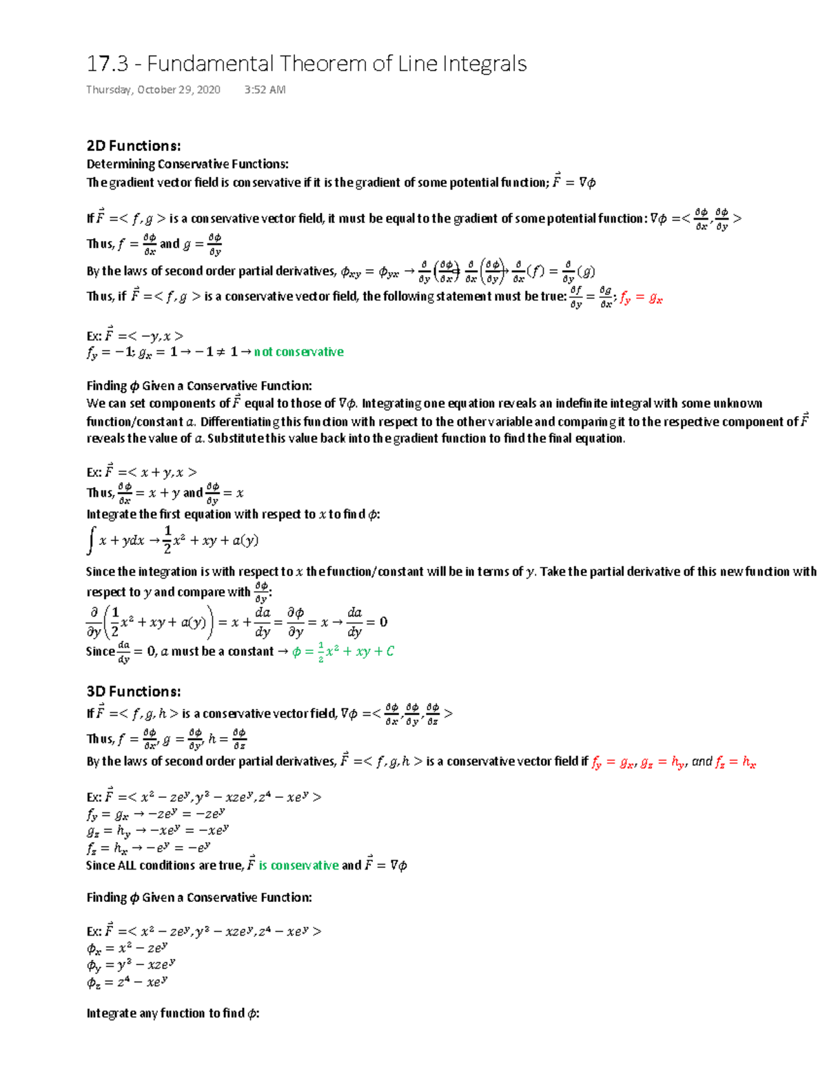 17.3 - Fundamental Theorem of Line Integrals - Integrating one equation ...