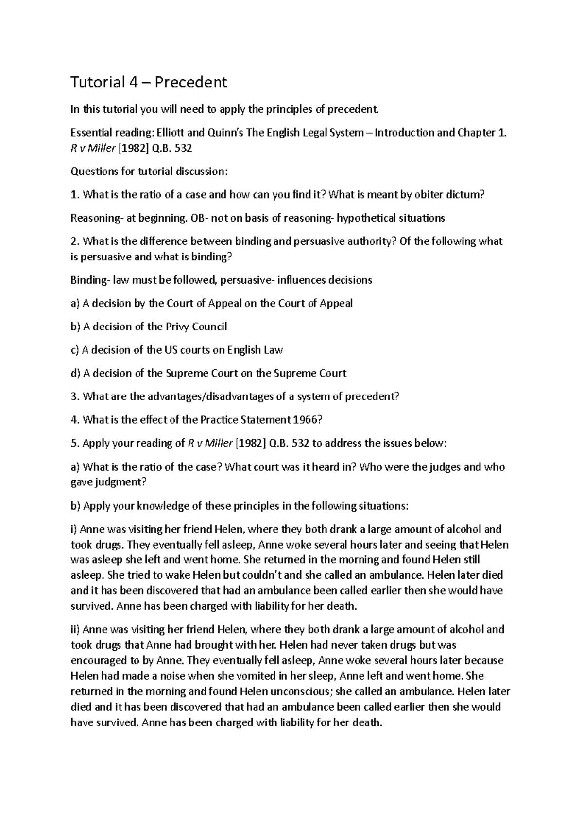 Precedent - law - Tutorial 4 – Precedent In this tutorial you will need ...