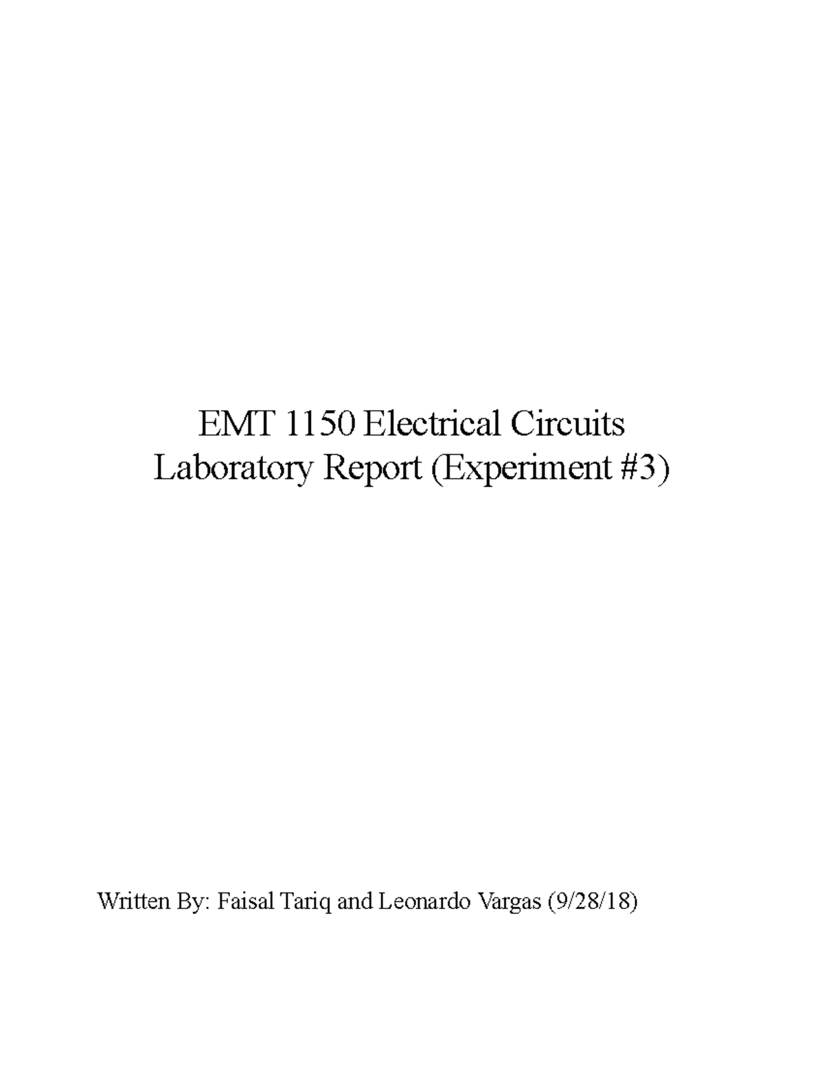 Lab report 3 - EMT 1150 Electrical Circuits Laboratory Report ...