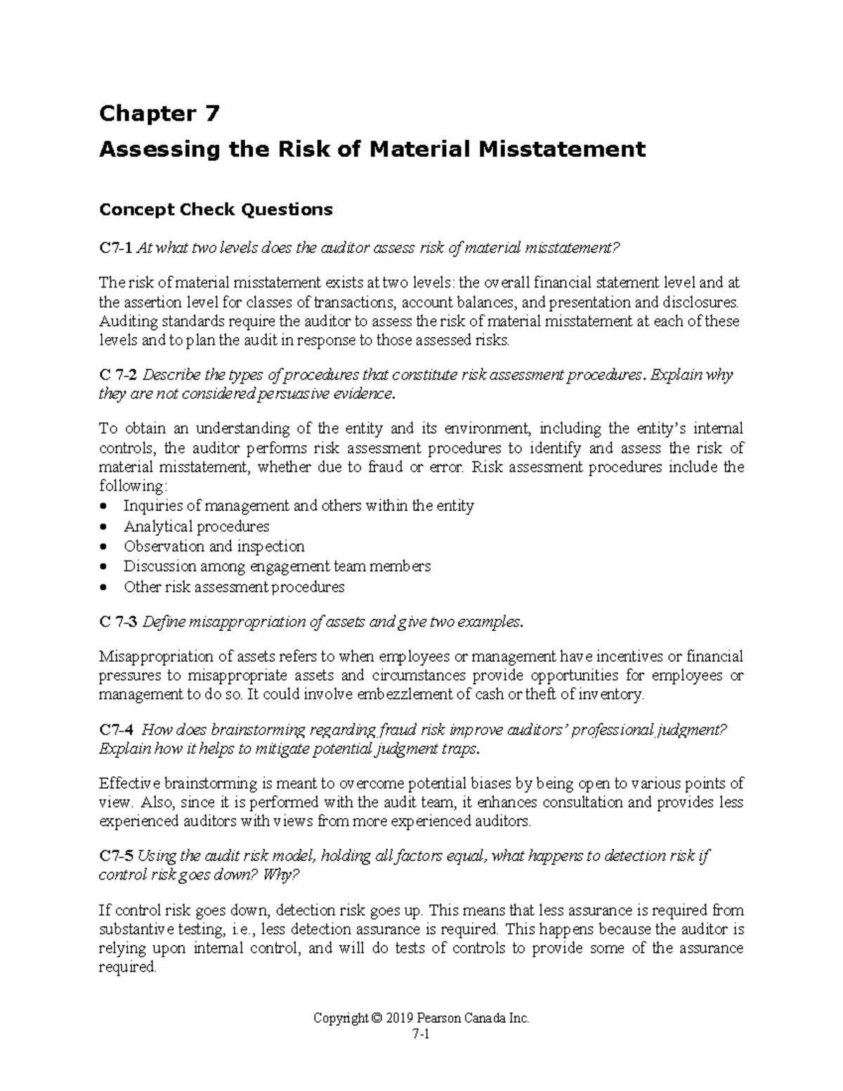 Chp 7 audit soln - ch 7 Risk Assessment and Inherent Risk - Copyright ...