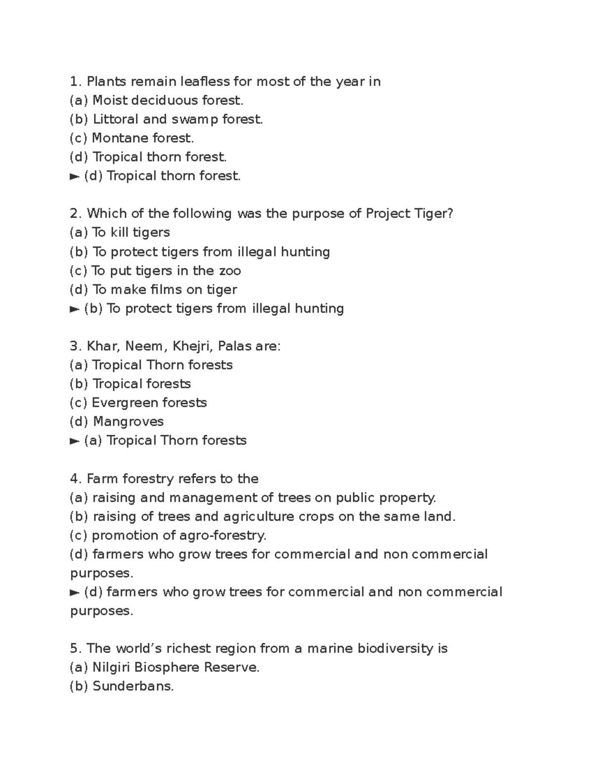 Natural Vegetation mcq - Plants remain leafless for most of the year in ...