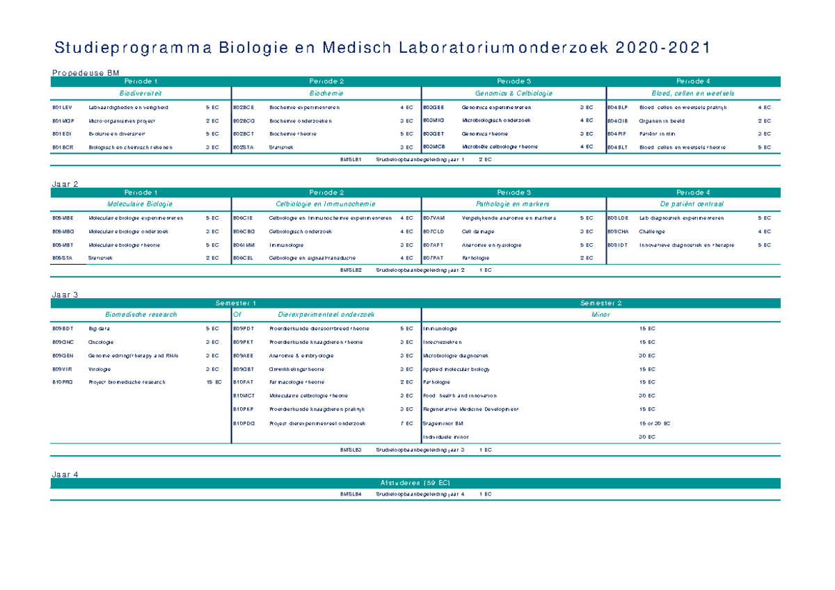 Regulier traject - Schematisch programmaoverzicht van de opleiding BM ...