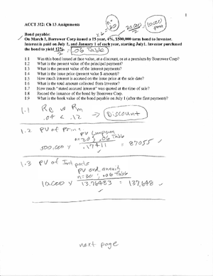 Acct 312 ch 10 assignments solution - ACCT 312 - Southeastern - Studocu