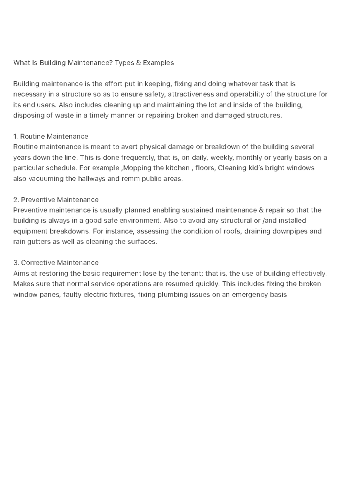 What Is Building Maintenance Types & Examples - Also includes cleaning ...