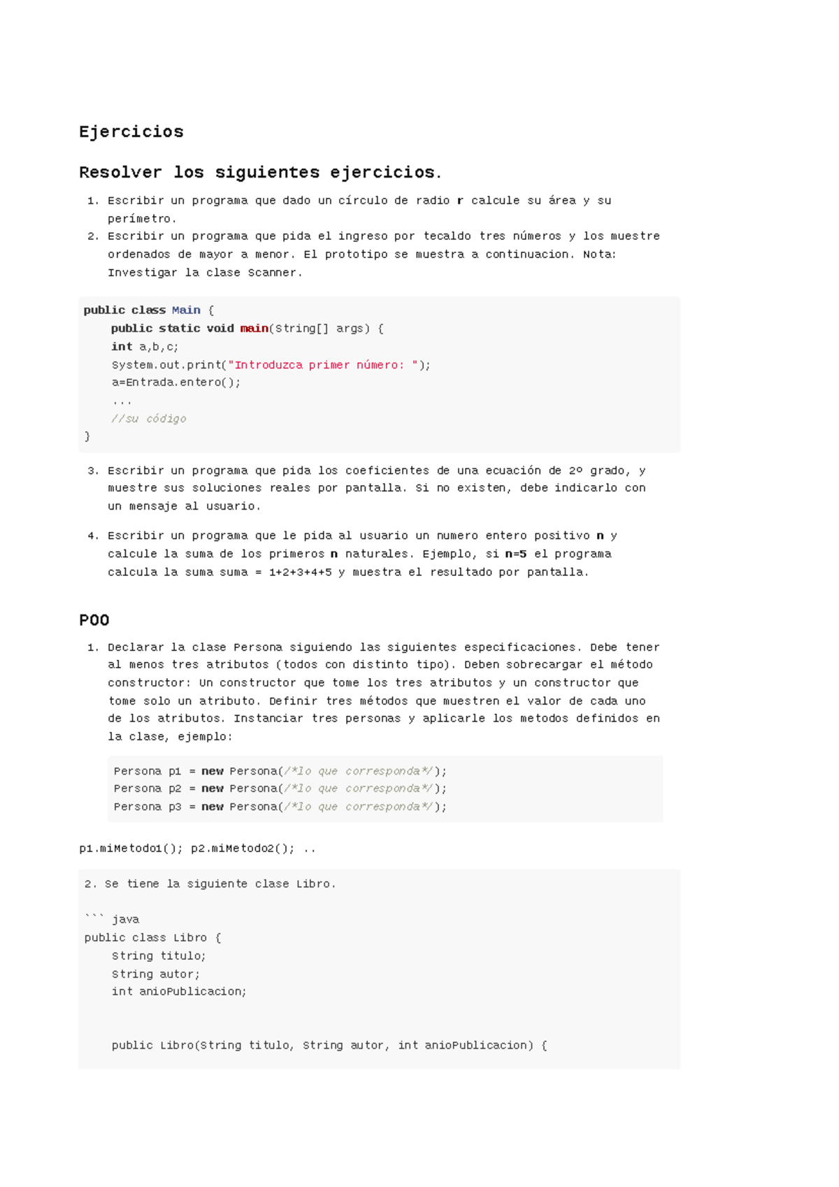 Ejercicios Java - Ejercicios Resolver los siguientes ejercicios ...
