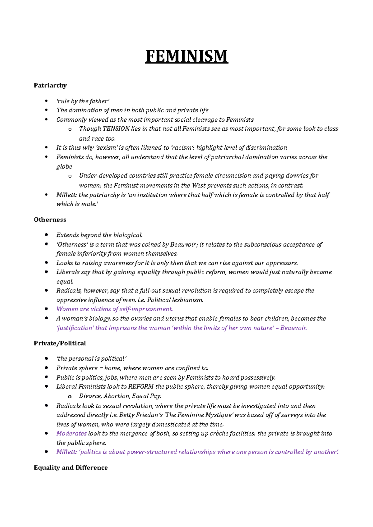 Ideologies 1 - FEMINISM Patriarchy ‘rule by the father’ The domination ...