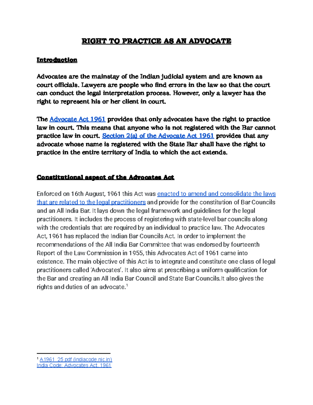 Right TO Practice - RIGHT TO PRACTICE AS AN ADVOCATE Introduction ...
